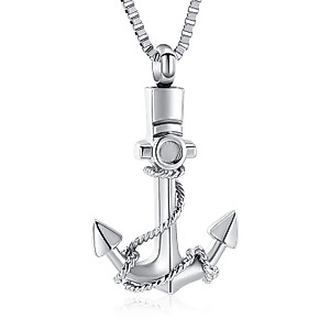 XSMZB Cremation Jewelry for Ashes Anchor Urn Necklace for Men Women Memorial Ashes Holder Keepsake Urn Pendant (Silver)