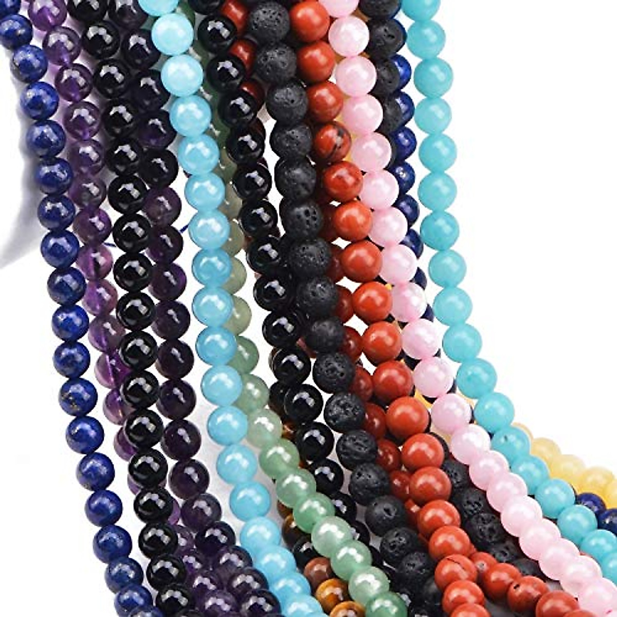 FYGEM Natural Stone Beads 200pcs Mixed 8mm Round Genuine Real Beading Loose Gemstone Hole Size 1mm DIY Charm Smooth Beads for Bracelet Necklace Earrings Jewelry Making (Stone Beads Mix 200pcs, 8MM)