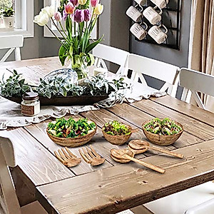 Winlay Wooden Serving Bowls with Spoon set 3 Mango Wooden Salad Bowl along with spoons and Salad Bowls mixer kitchen bowls Popcorn bowls 3 Size 10" x 7.75" x 6" Width, Burn Brown finish