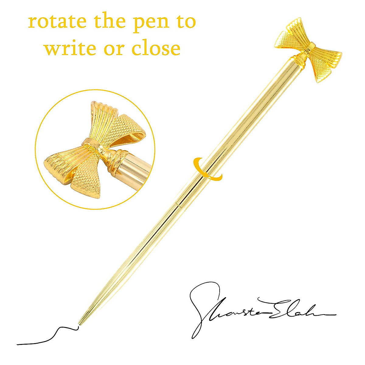 SnowTing Heart Pen Holder Signing Pen Set Guest Book Accessories for Wedding Bridal Engagement Favors Opening Ceremony Graduation Parties Office Acrylic Base with Golden Bow-knot Ballpoint Pen