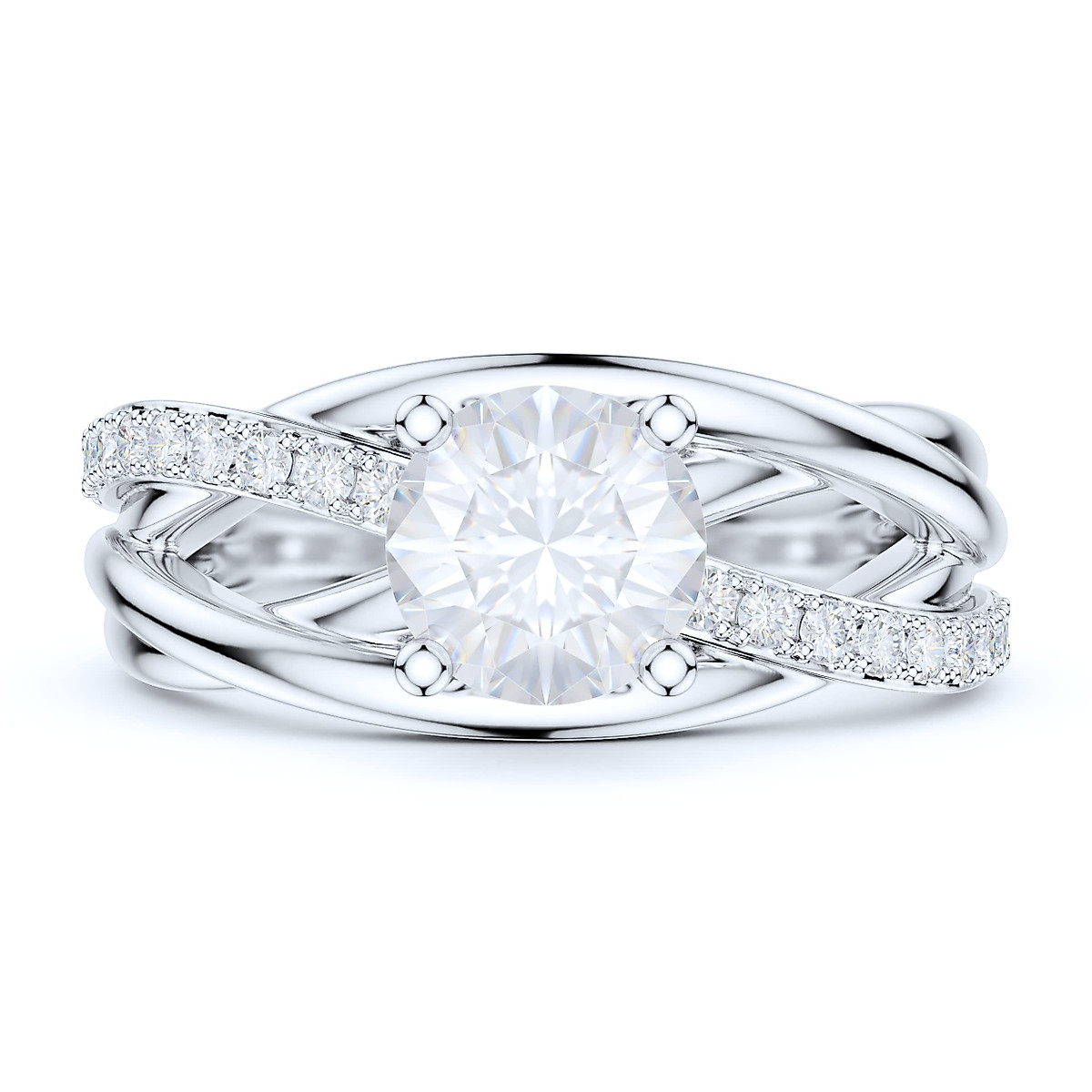 PRSTANI Sterling Silver Criss Cross Intersecting 1CT Round Brilliant Cut Genuine Moissanite Promise Engagement Ring (8)