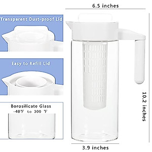 1.3L/44oz Glass Fruit Infuser Water Pitcher with Lid and Handle, Borosilicate Glass Jug with Removable Filter, for Hot/Cold Beverage, BPA-free (White)