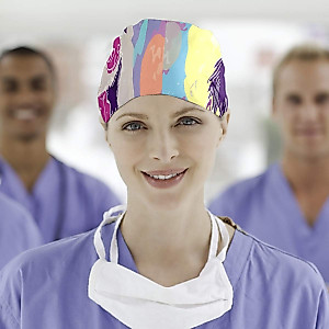 Women's Working Cap with Button and Sweatband, Head Covers Adjustable Tie Back Hat Headwraps Reusable Caps 3D Printed for Men Border Collie Dog Paint Watercolor