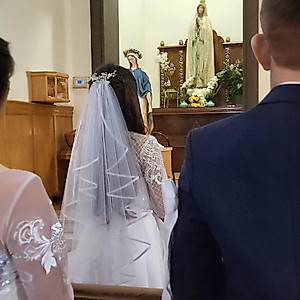 SAMKY Elegant 1T 1 Tier Ribbon Cascade Waterfall Veil - White Short Shoulder Length 20" V604