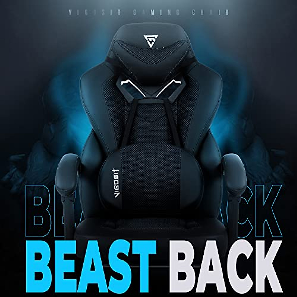 Vigosit Gaming Chair- Gaming Chair with Footrest, Mesh Gaming Chair for Heavy People, Ergonomic Reclining Gamer Computer Chair for Adult, Big and Tall Office PC Chair Gaming with Massage (Black)