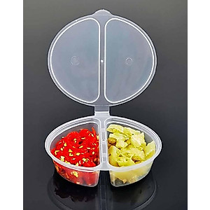 Double Condiment Containers with Lids, Double Compartment Condiment Container, Disposable Containers Double Compartment Snack Containers for to-go Sauce, Sampling, Travel Snack (Style B, 50PCS)