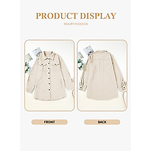 Eytino Womens Plus Size Shacket Jacket Oversize Long Sleeve Button Down Corduroy Boyfriend Shirts,4X Apricot