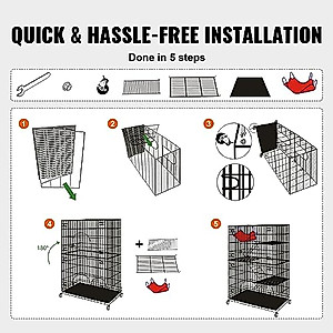 VEVOR Cat Cage Indoor Catio Cat Enclosure, Large Cat House on Rotating Wheels, 4-Tier Pet Playpen, Cat Crate Cat Kennel, 35.4" L x 23.6" W x 51" H