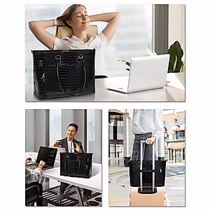 Laptop Tote Bag for Women 17.3 Inch Waterproof Leather Large Laptop Bag Business Office Work Briefcase Stylish Computer Bags Handbag Satchel Shoulder Bag with USB Charging Port