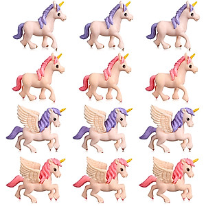 Mini Unicorn Lovely Flying Horse Unicorn Figurine Unicorn Cake Toppers Cake Decoration Miniature Figurines Birthday Cake Topper for Unicorn Theme Baby Shower Birthday Party Decorations (12 Pcs)