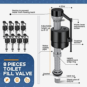 Lasnten 8 Pieces Toilet Fill Valve Toilet Tank Replacement Kit Toilet Valve Replacement Kit Toilet Flush Valves Toilet Parts Inside Tank for Tank and Bowl Water Control