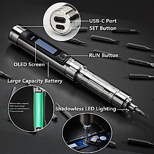 YKEY Original MINIWARE ES15S Mini Electric Power Screwdriver Rechargeable Portable Small Cordless Smart Motion Control with 24 Magnetic Bits OLED Screen Repair Tool for Phone Camera Laptop