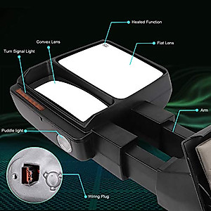 For Ford Towing Mirrors SCITOO Exterior Accessories Mirrors for 2007-2014 Ford F150 Truck with Power Controlling Heated Amber Turn Signal Manual Telescoping and Folding Features