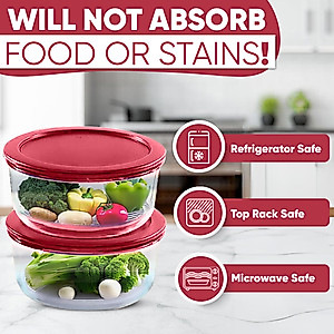 Replacement Lids for Pyrex Containers Round Glass Food Plastic (2) 2-Cup (2) 4-Cup (2) 7-Cup (Red)