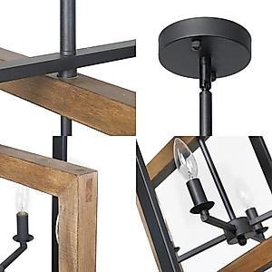 LOG BARN Dining Room Lighting Fixtures Hanging, Farmhouse Chandelier in Distressed Wood and Metal Finish, Black Pendant for Kitchen Island