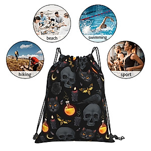 Juoritu Goth Skull Drawstring Bags for Women and Men, Drawstring Backpack, Water Resistant String Bag, Gym Bag for Gifts Sports