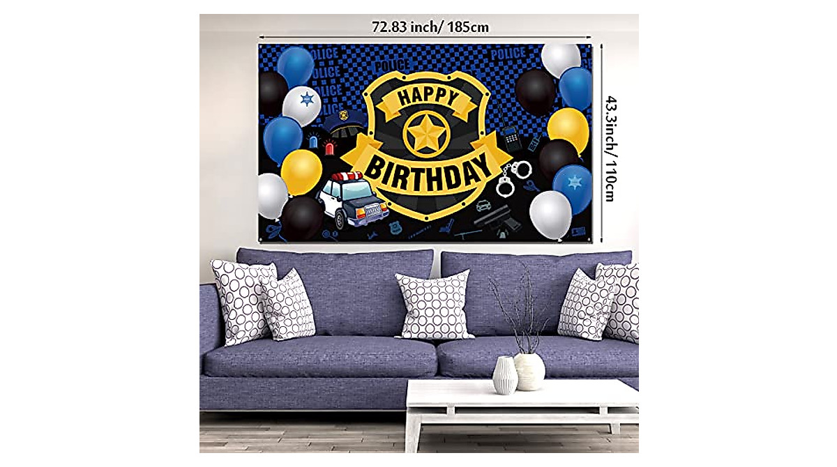 Police Birthday Banner - Large Police Badge Backdrop for Parties