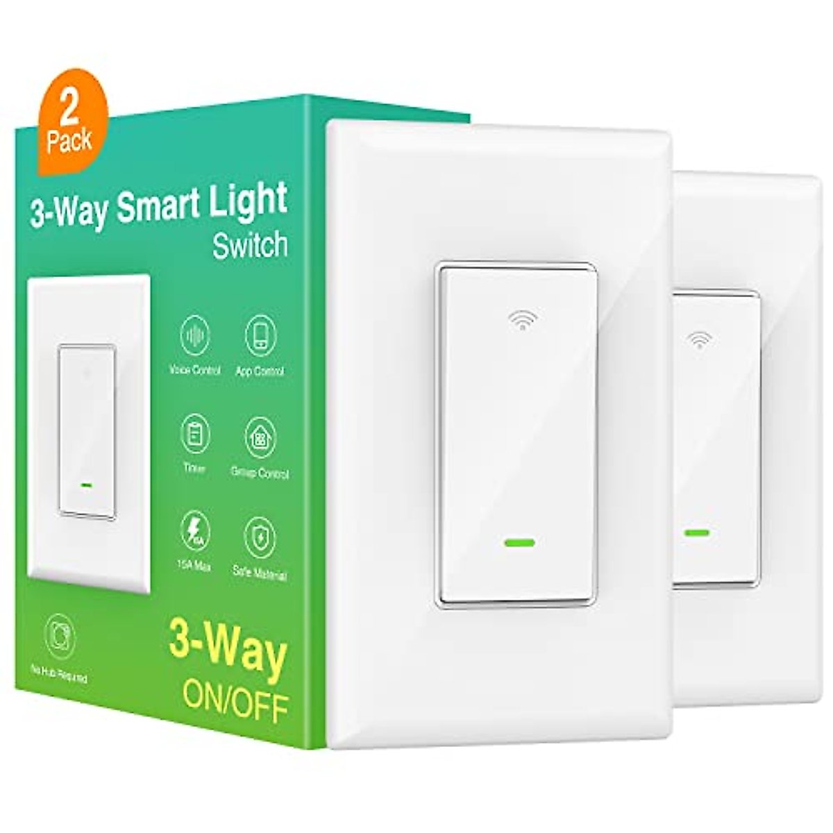 GHome Smart Switch, 3 Way Light Wi-Fi Switch Compatible with Alexa and Google Home, 2.4GHz Schedule Timer, Neutral Wire Required, 3-Way Installation and No Hub Required, FCC Listed (2-Pack)