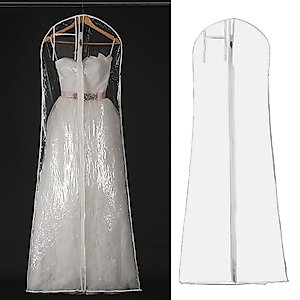 CALIDAKA White Wedding Dress Garment Bag, Washable Clear Lightweight Garment Bags for Long Prom Puffy Bridal Gown Dress Storage (Size:180cm/70.87inch)