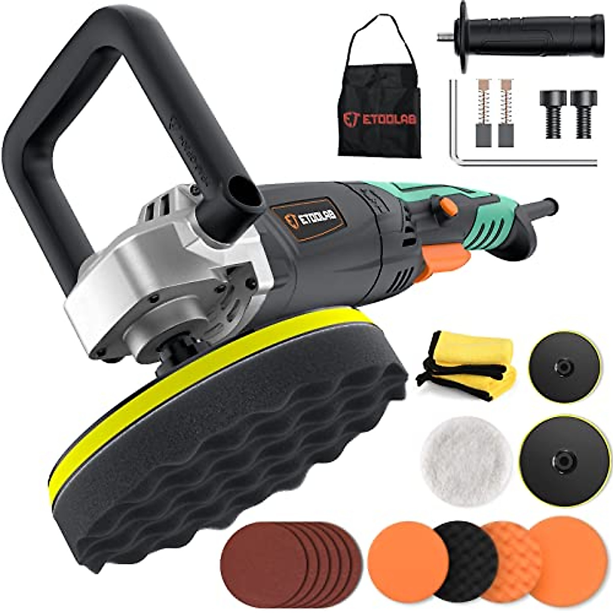 ETOOLAB Buffer Polisher with 23 pcs Necessities, [Car Beauty Designated] 7 inch/ 6 inch Car Rotary Polisher Waxer, 6 Variable Speed (3500RPM Max) Polishing Machine for Car, Boat Detailing