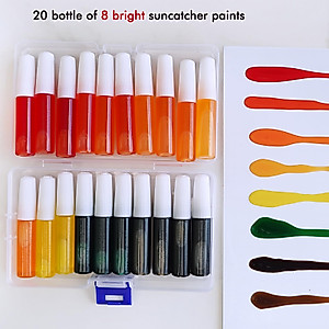 Winlyn 24 Sets Fall Leaf Suncatchers Ornaments Decorations DIY Window Paint Art Suncatchers Craft Kits Autumn Maple Leaf Sun Catchers for Kids Classroom Thanksgiving Harvest Party Art Project