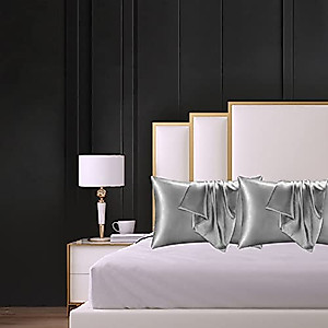 Satin Pillowcases Set of 2 - Mulberry Silk Pillowcase for Hair and Skin, Soft, Smooth, Anti Acne, Beauty Sleep Silk Pillow Cases Covers with Zipper Gifts for Women Men (King（20"X 36"）, Gray)