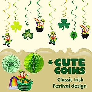 JOYIN St. Patrick's Day Colorful Foil Hanging Swirls with Lucky Irish Green Shamrock and Leprechauns Saint Patricks Pot-O-Gold Centerpiece Tissue St Patricks Poms Party Decorations