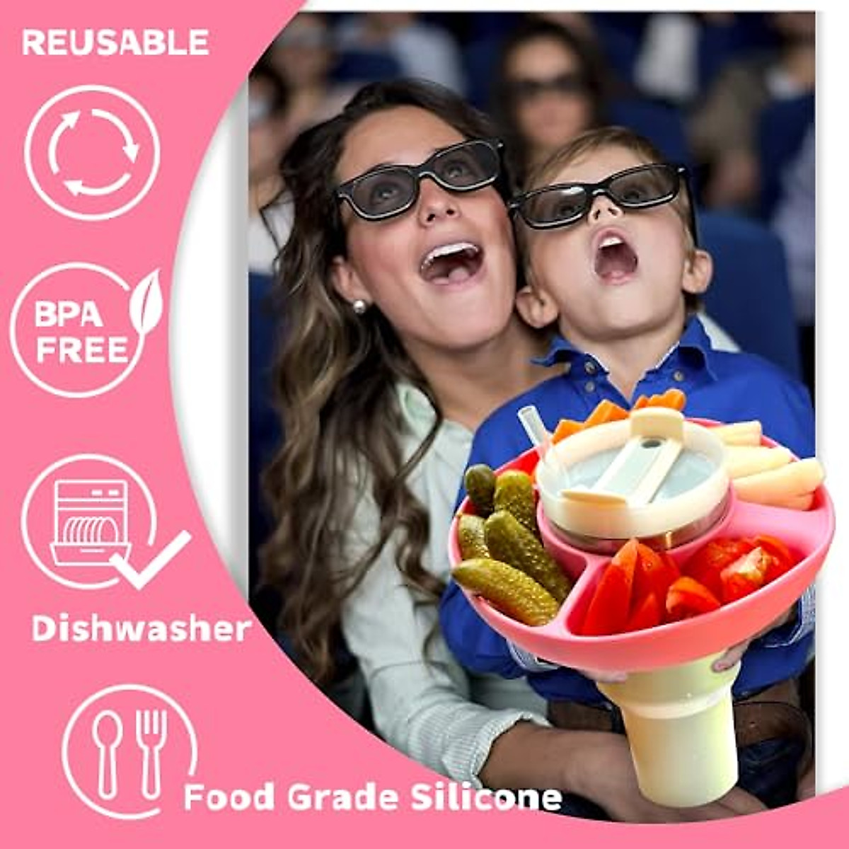 BELL BEAR Snack Bowl For stanley Cup Accessories，For stanley 40 oz tumbler with handle，simple modern 40 oz tumbler Accessories，Snack Bowl Combo (pink)