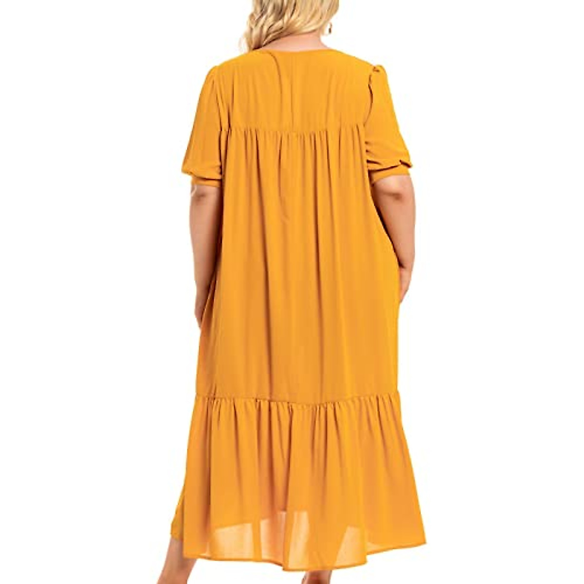 Casual Summer Dresses for Women, Vestidos para Mujer Casuales Y Elegantes Maxi Dresses Women 2023 Beach Dresses Casual Wrap Sundresses Dresses Maxi V Neck Ruffle Long Sleeve (3XL, Yellow)