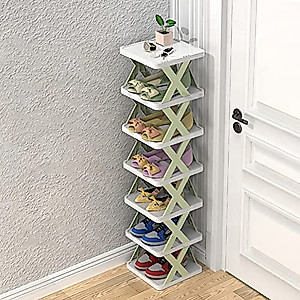 Shoe Rack - Shoe Organizer 5 Tiers for Closet Narrow， Plastic Shoe Rack Storage Organizer for Entryway, Space Saving Shoe Stand Cabinet for Bedroom Cloakroom Hallway Garage. (Light Green)