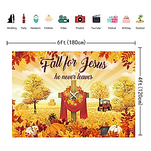 Fall for Jesus Backdrop Autumn Thanksgiving He Never Leaves Photography Background Maple Leaves Pumpkin Sunflower Friendsgiving Christian Religion Supplies Photo Banner (6x4ft(70x40inch))