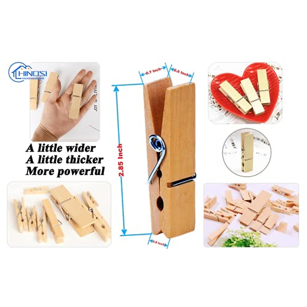 30pcs Large Wooden Clothespins, Sturdy and Heavy Duty Clothes Pins for Hanging, Outdoor, Crafts