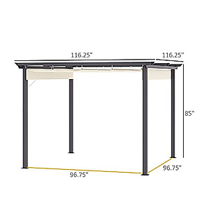 Outsunny 10' x 10' Retractable Pergola Canopy, Patio Gazebo, Sun Shelter with Aluminum Frame for Outdoors, Cream White