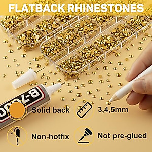 B7000 Gem Glue with 11000Pcs Gold Rhinestones for Crafts Clothes Decoration Clothing Fabric, Bright Gold Flatback Rhinestones for Shoes Tumblers, Flat Back Gluefix Rinestones Bedazzle Kit 2/3/4/5 mm