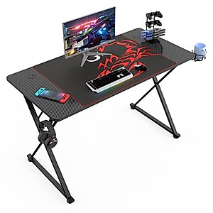 It's_Organized Gaming Desk 47 inch PC Computer Desk Home Office Student Desk X-Shaped with Mouse Pad Cup Holder Headphone Hook Handle Rack,Black