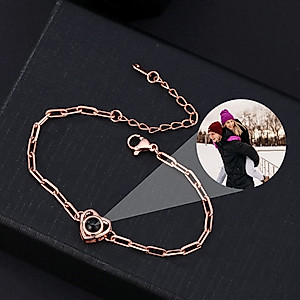 Godchoices Custom Photo Bracelet Personalized Photo Projection Bracelet Link Chain Heart Photo Bracelets with Picture Inside for Women/Men/Couples/Friends