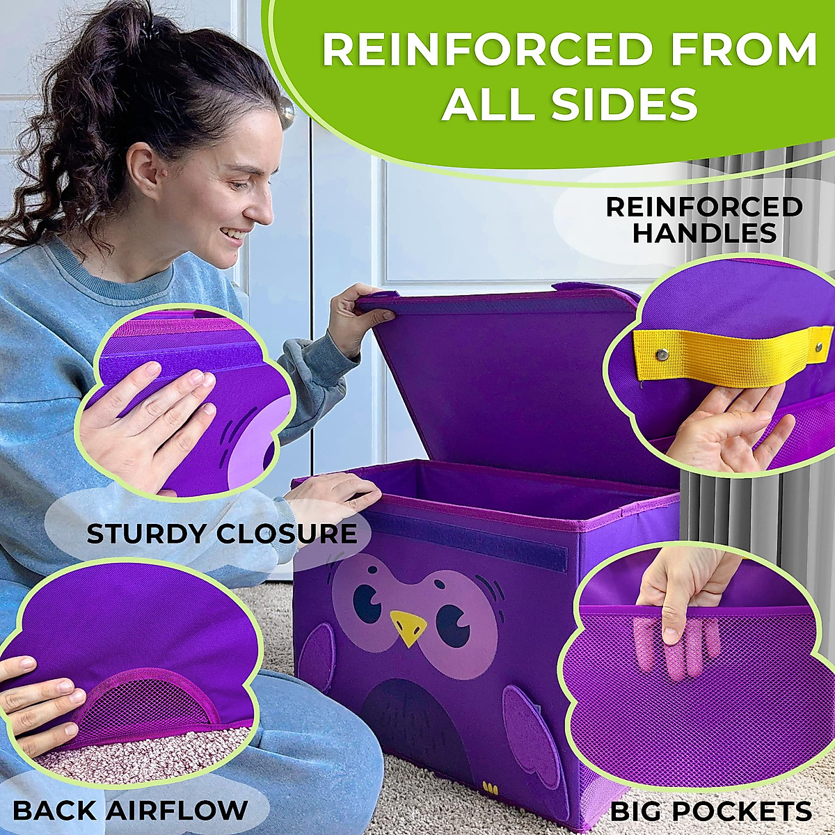 QUOKKA Large Toy Storage Box Unicorn & Small Toy Storage Box Owl Playroom Organizers