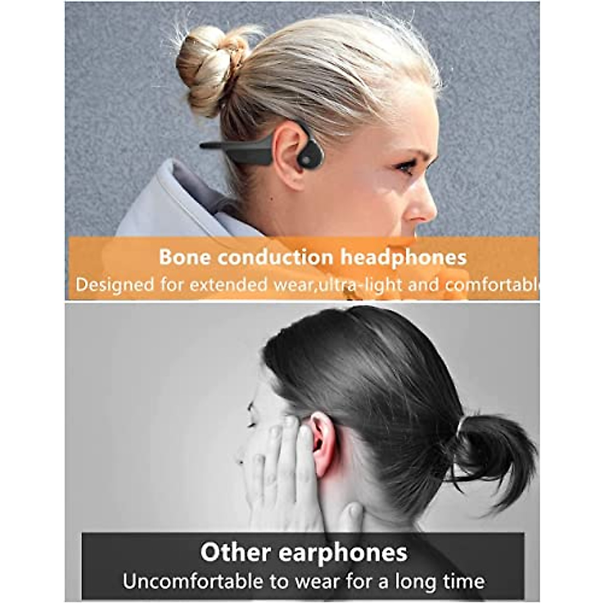 Bone Conduction Headphones Bluetooth 5.0,Wireless Open Ear Headphones with Built-in Mic,Sweatproof Sports Headset for Running and Workouts (Black-Gray)