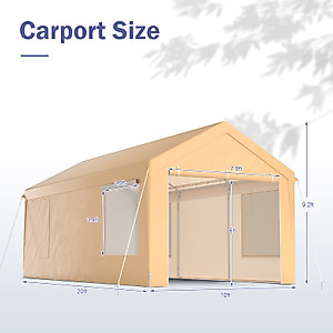 Tangkula 10x20 Ft Heavy Duty Carport, Portable Garage with Removable Sidewalls, Roll-up Door, Ventilated Windows, Metal Car Port for Auto, Truck, Boat, SUV (Yellow)