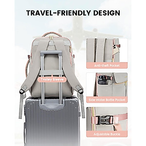 LOVEVOOK Carry On Backpack, 40L Travel Backpack Women with 3 Packing Cubes, TSA Airline Approved Suitcase Bag as Personal Item, Waterproof 17 inch Laptop Backpack for Weekender Overnight,Grey Pink