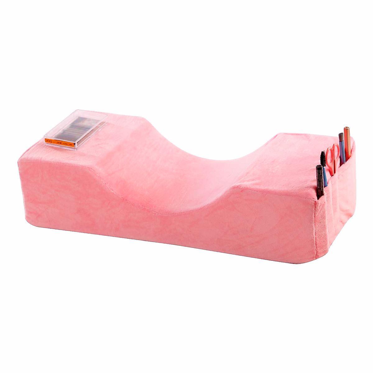 Sankell Beauty Eyelash Extension Neck Pillow Comfortable Memory Foam Grafted Eyelash Curve Pillow with Makeup Pocket to Protect Neck Velvet Pillow Cover Removable (Pink)