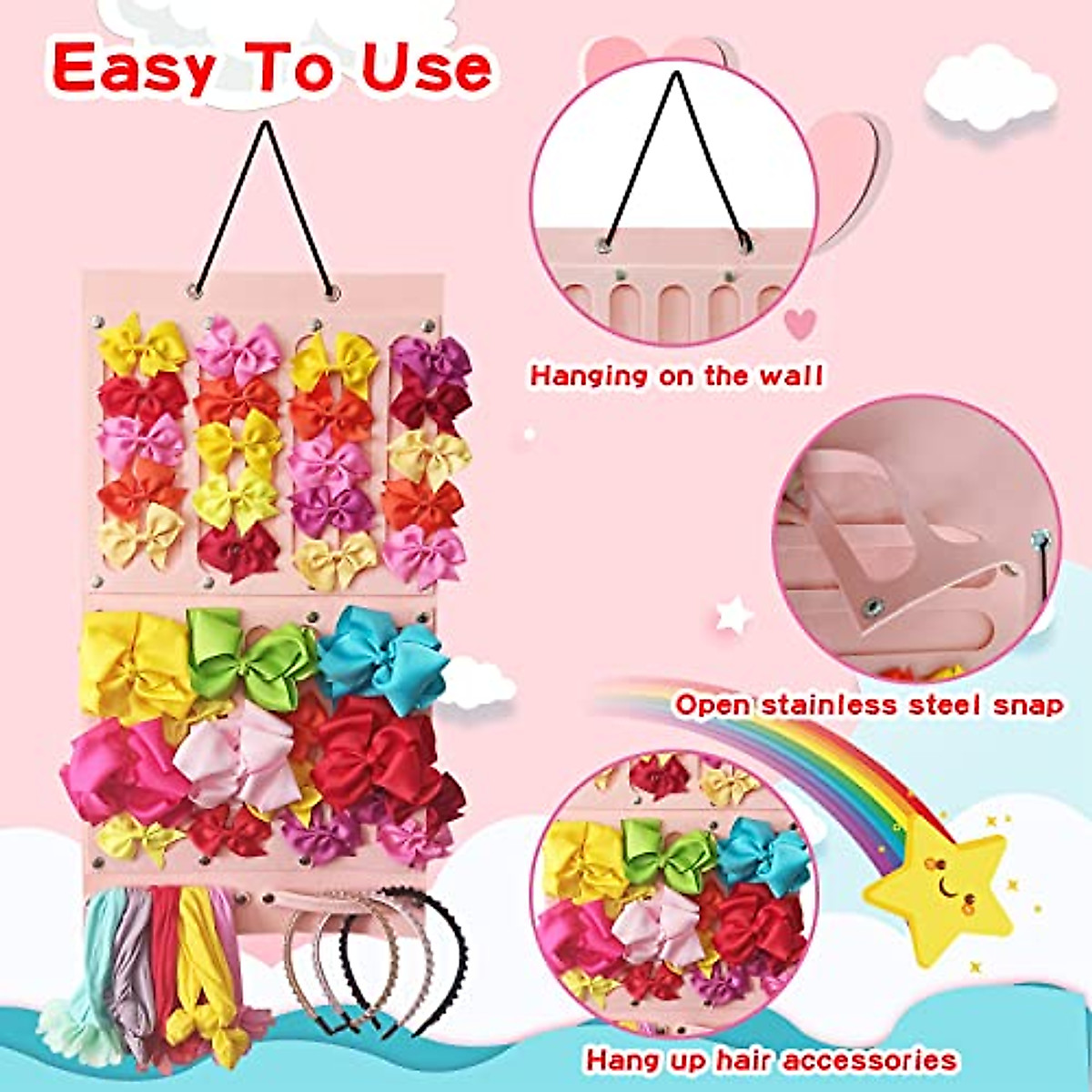 Hair Bow Holder for Girls Hair Clips Hanging Storage Women Headbands Hair Tie Wall Hanging Display Baby Bow Hair Accessories Organizer for Door Closet Room Wall (35 * 66cm/13.7 * 25.9in)
