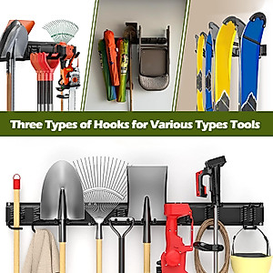 MAXTBEE Garden Tools Organizer Garage Storage Wall Mount,48 Inches Rails Adjustable 7pcs Metal Hooks,Yard Storage Rack Heavy Duty-600lbs Capacity for Hanging Garage Tools Garden Snowboard Mop Storage