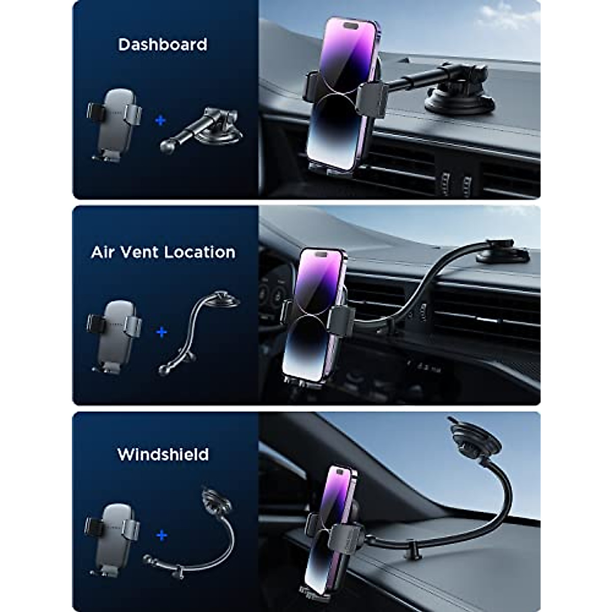 LISEN Phone Holder for Car [Anti-Slip & Anti-Scratch] Universal Long Arm Car Phone Holder Mount Dashboard Windshield Strong Suction Car Phone Holder Mount for iPhone 14 13 Pro S22 S21 & All