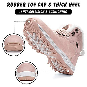 Mishansha Boy's Girl's Winter Snow Boots Waterproof Kids Hiking Boots Cold Weather Outdoor Fur Lined Warm Walking Boot Shoes Light Pink 2 Little Kid