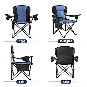 Oversized Folding Camping Chair Outdoor, Heavy Duty Foldable Lawn chair for Adults Support 440lbs, Collapsible Large Padded Camp Chair with Cup Holder&Carry Bag for Fishing Outside Sports Picnic(Navy)