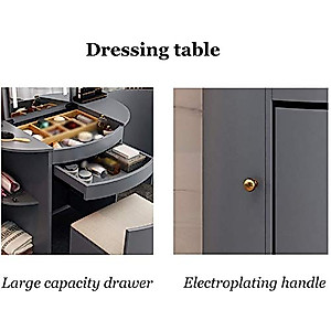 LEONYS Vanity Table Set with Mirror & 2 Drawers, Makeup Vanity Dressing Table, Dresser Desk and Cushioned Stool Set for Girl, Women Bedroom