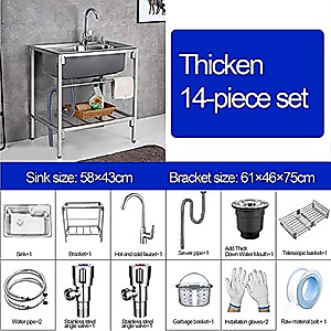 Freestanding Sink, with Faucet Sink Stainless Steel Kitchen, Commercial Movable Dining Sink, Used in Bars, Restaurants, Canteens, Garden Sink, 61×46×75cm