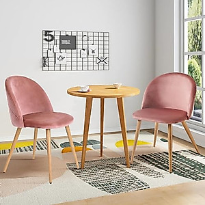 FurnitureR Upholstered Velvet Dining Chair Mid Back Armless with Wood Legs for Home Kitchen Bedroom Living Room, Set of 2, Rose