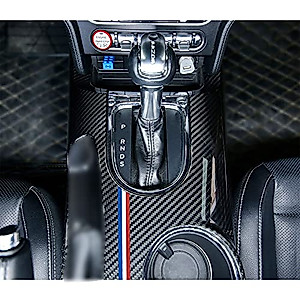 Xotic Tech Center Console Gear Water Cup Panel Cover Trim, Genuine Soft Carbon Fiber with 3 Color Strips, Compatible with Ford Mustang 2015-up